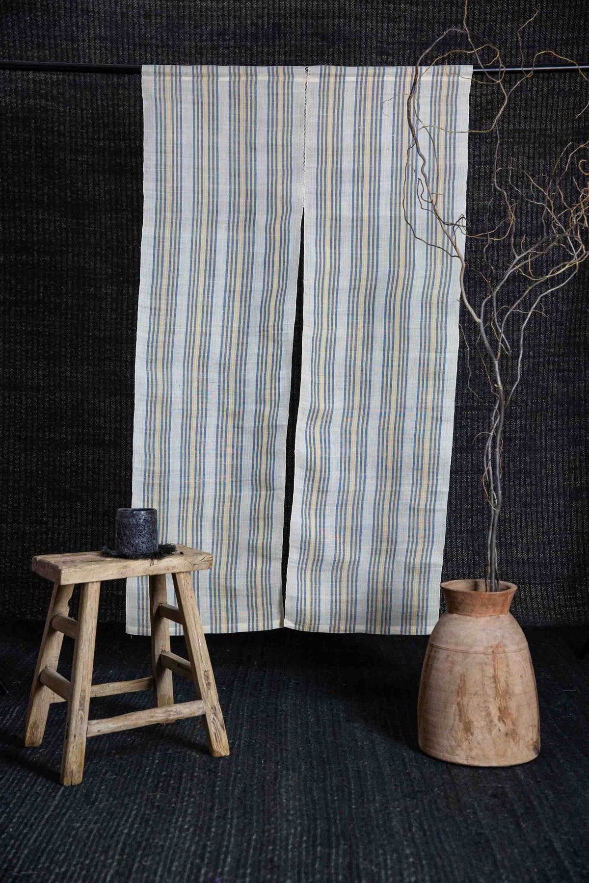 Hand Woven Hemp Noren - Blue & Yellow Stripe– Kashi Australia